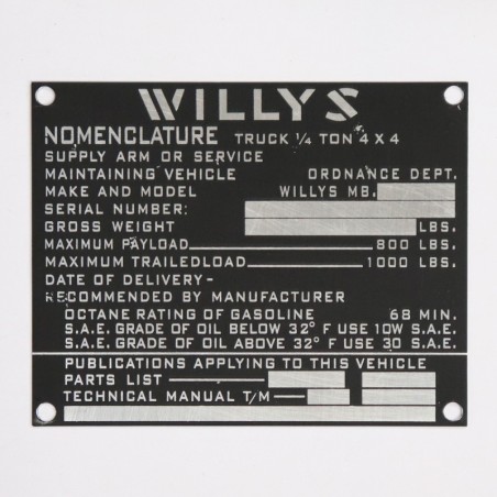 Mid Production Data Plate Set for Willys MB